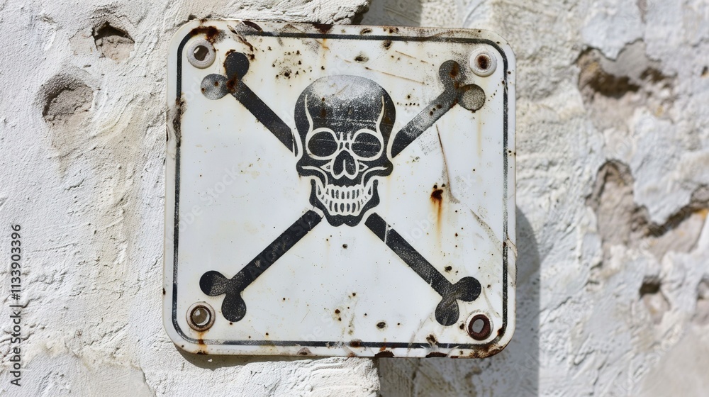 Danger sign with skull and cross bones on white background, presenting ...