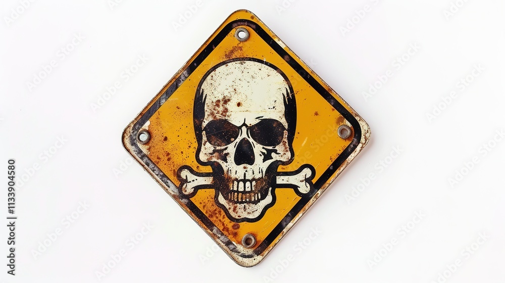 Danger sign with skull and cross bones on white background, presenting ...