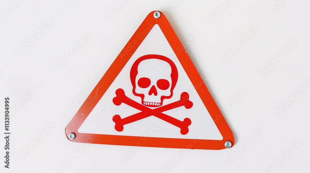 Danger sign with skull and cross bones on white background, presenting ...