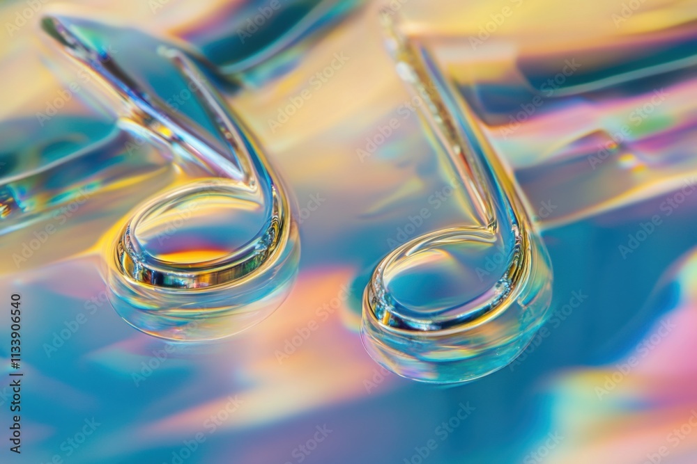 Musical notes made from floating soap film, interference lighting ...