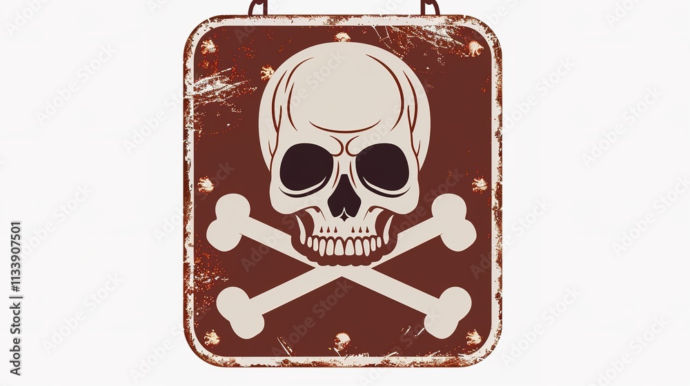 Danger sign with skull and cross bones on white background, presenting ...