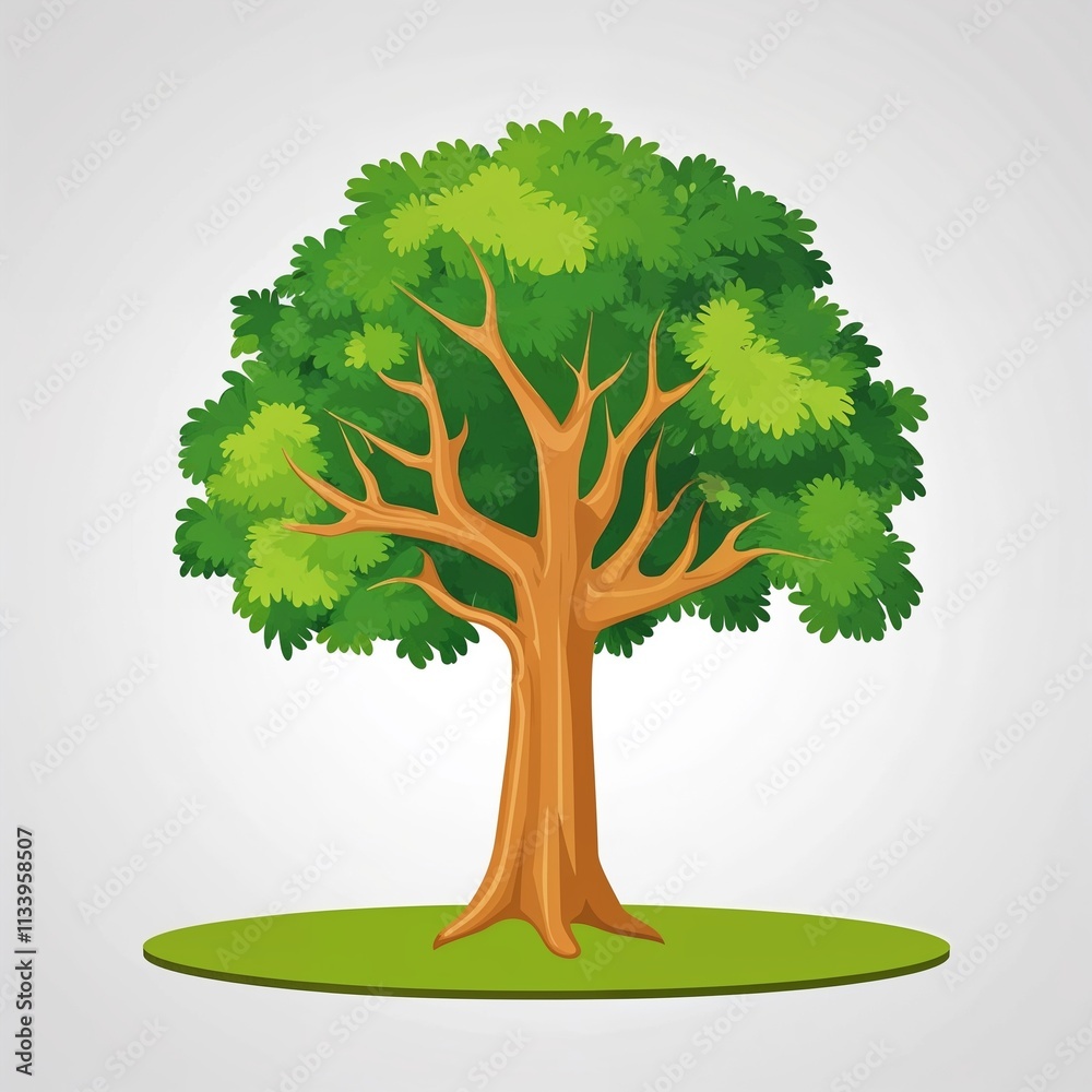 An oak tree cartoon illustration on plain white background Stock ...