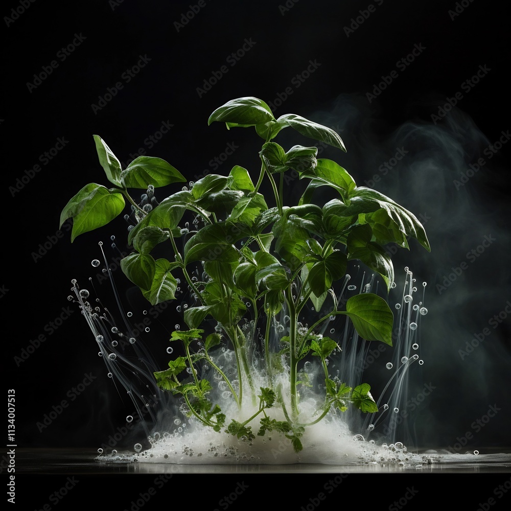 Process Visualized with Steam like Vapor Rising from Lush Plant Leaves ...