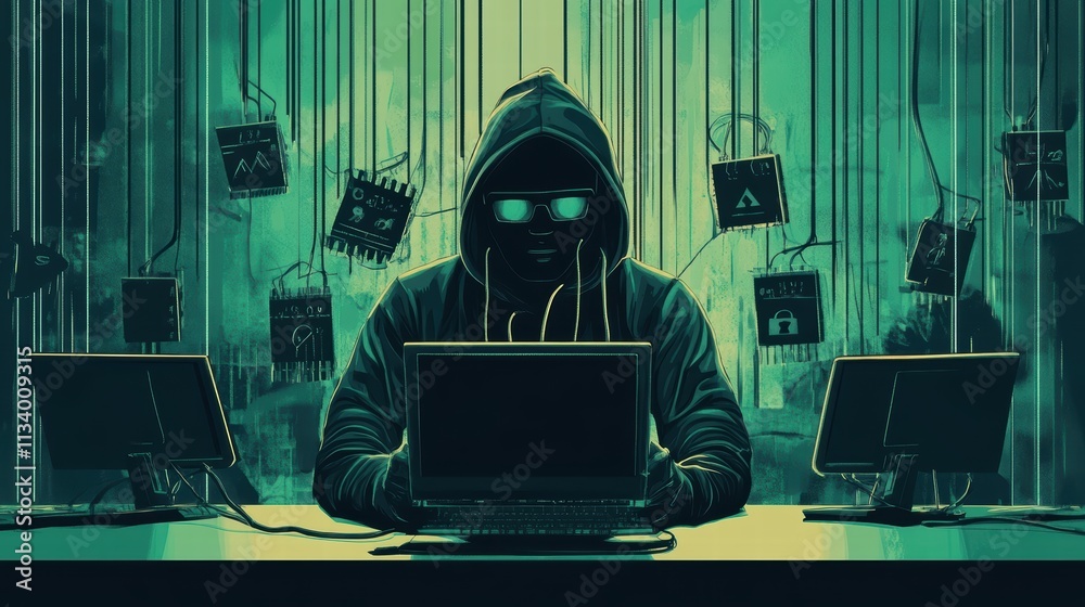 hacker at work digital security cyber crime illustration Stock ...