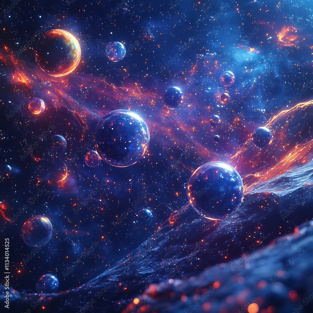 Futuristic Outer Space Scene with Floating Spherical Chat Bubbles and ...