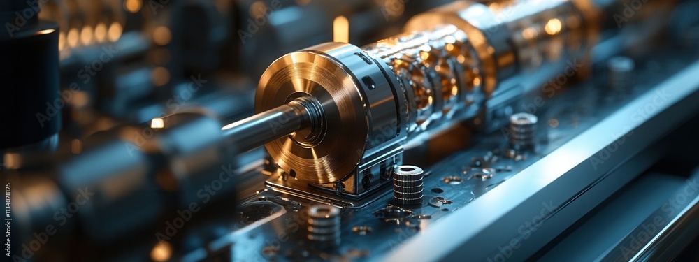 Mechanical part manufacturing process industrial setting close-up ...