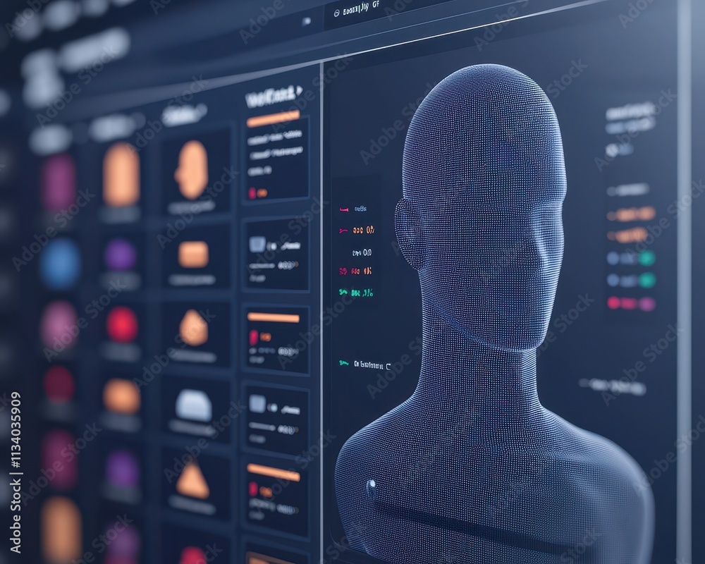 mockup template preview Concept. Digital representation of a human ...