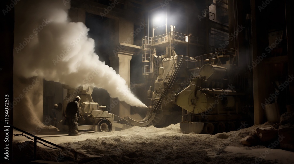 Machinery and equipment operating in a dust filled industrial ...