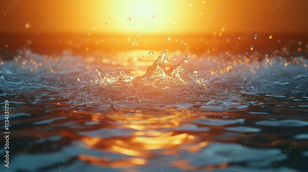 Dynamic scene of a water drop falling and impacting a serene water body ...
