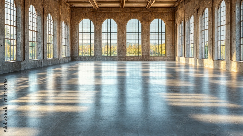 Advanced 3D architectural render featuring a vast concrete floor and ...