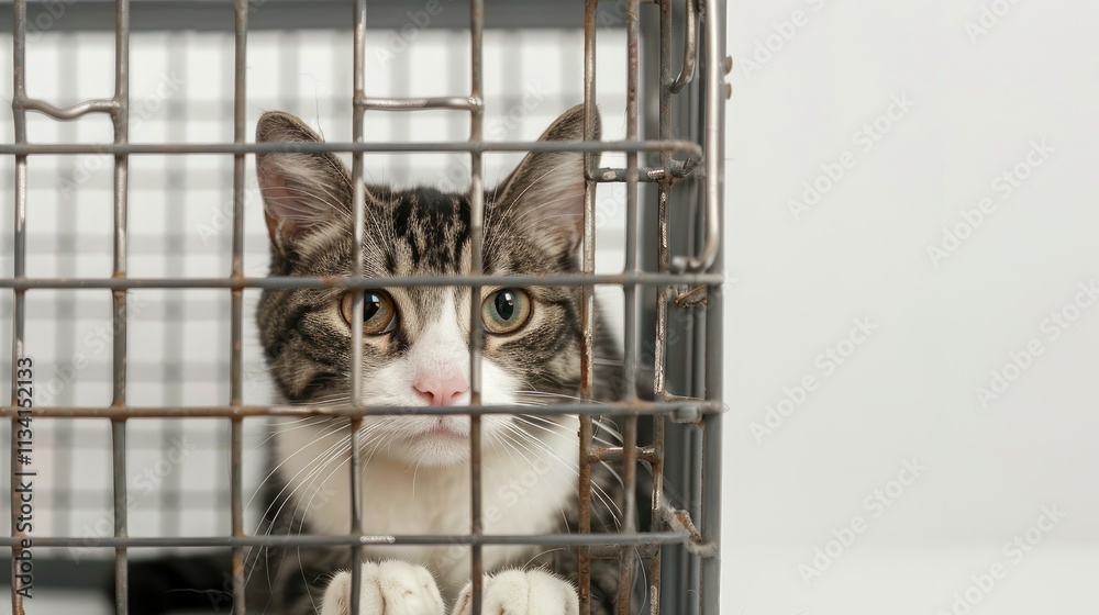 cat trapped in tiny cage, white background commercial photography 4k ...