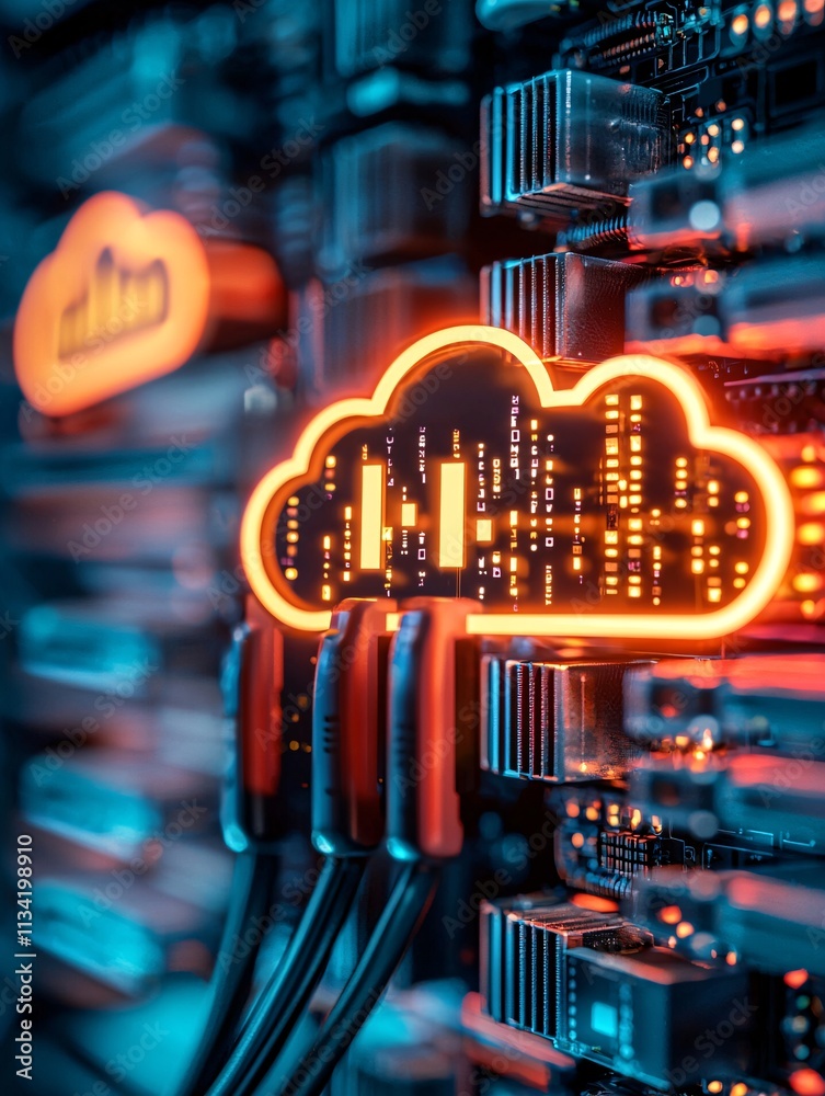 Cloud computing integration visualized with glowing cloud icons ...
