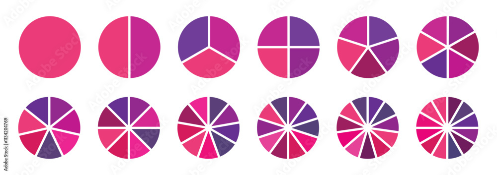 Pie chart set. Colorful diagram with sections or steps. Circle icons ...