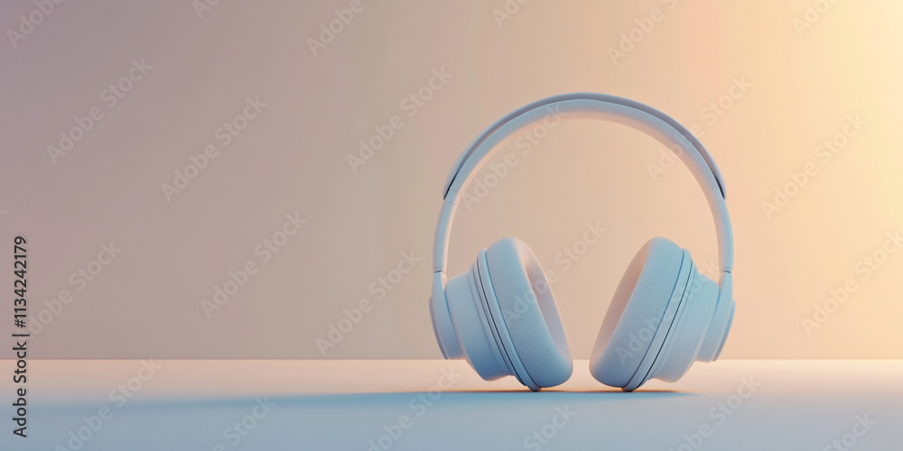 Minimalistic 3D depiction of classic headphones in soft lighting ...