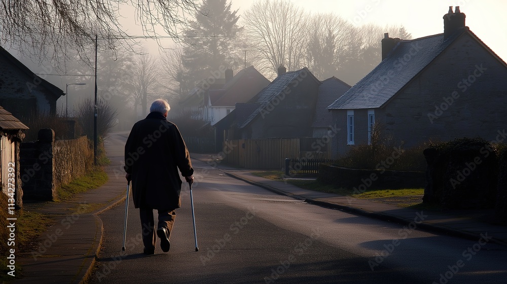 Elderly person walking with cane, symbolizing resilience and ...