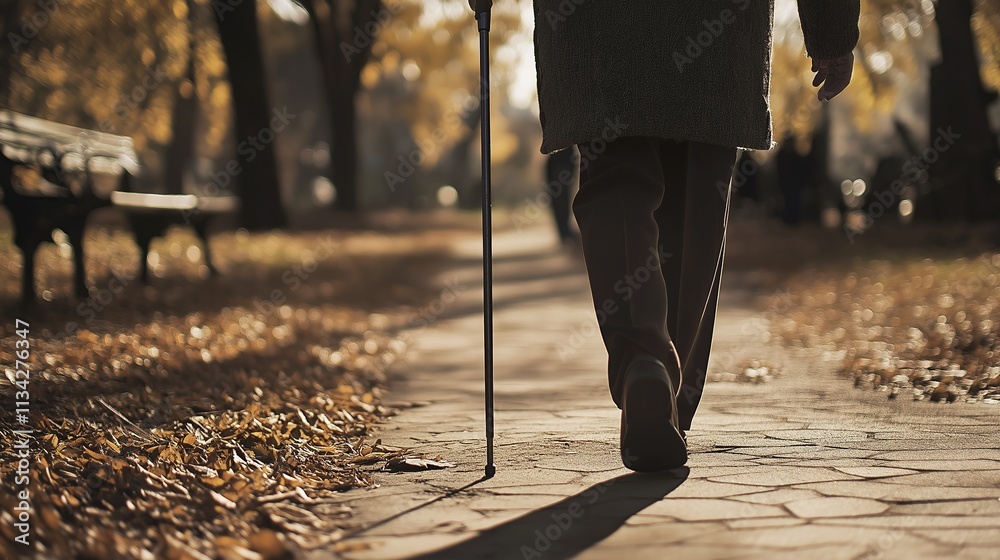 Elderly person walking with cane, symbolizing resilience and ...
