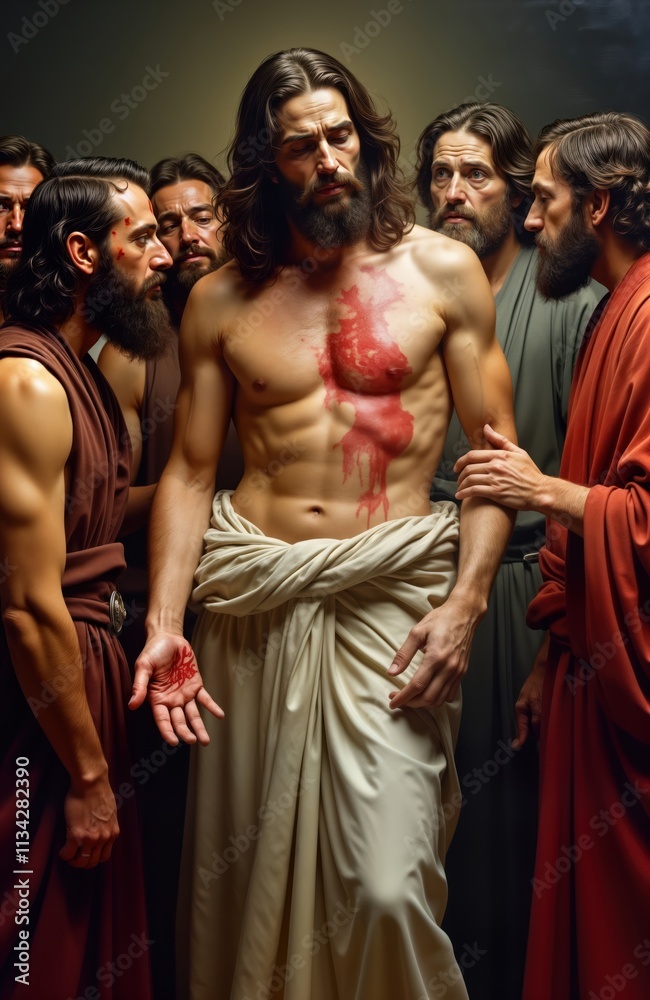 Foto de Stock Jesus Christ stands with wounds from crucifixion ...