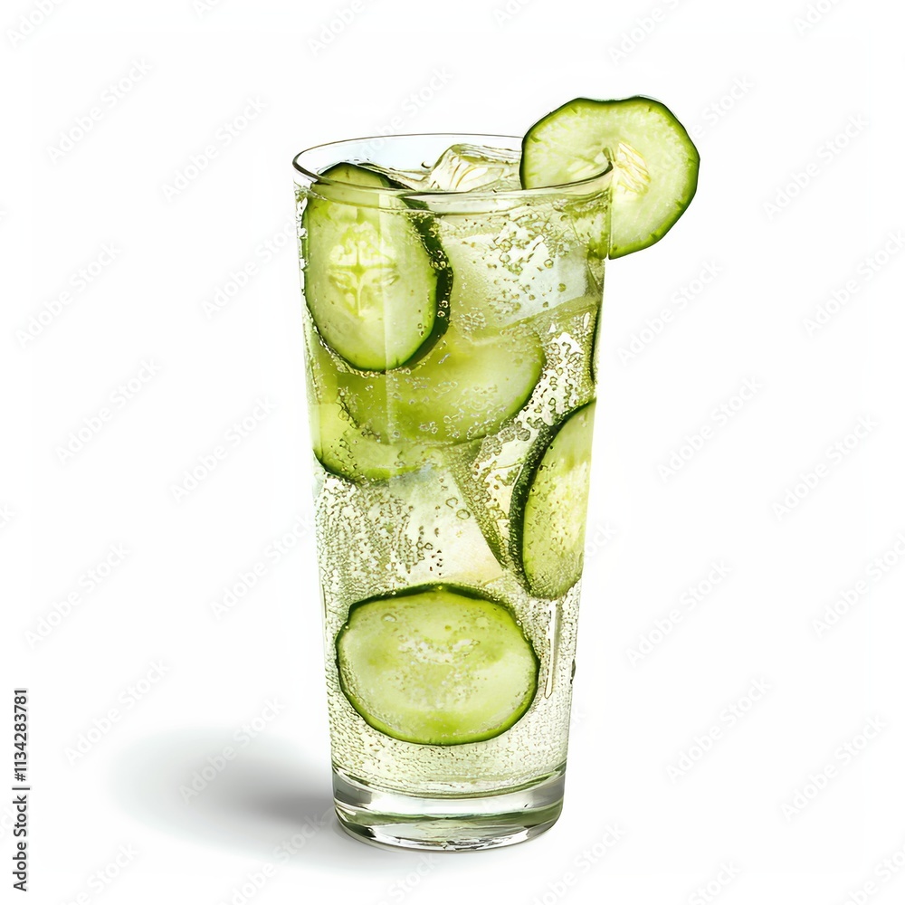 A sparkling elderflower cucumber cooler with elderflower syrup, cucumber slices, and soda water ...