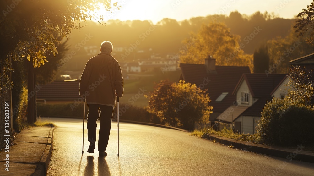Elderly person walking with cane, symbolizing resilience and ...