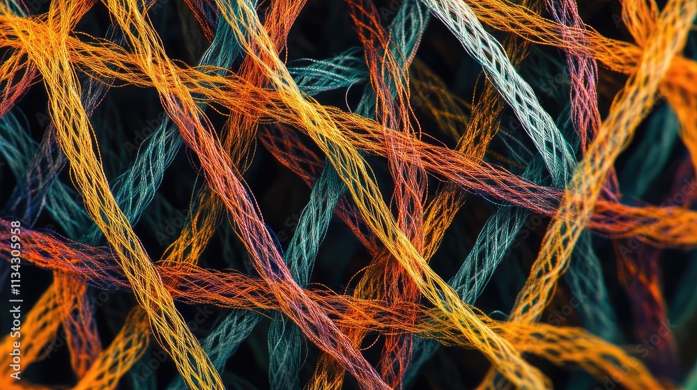 A microscopic view of a fabric weave, showing the fine threads ...