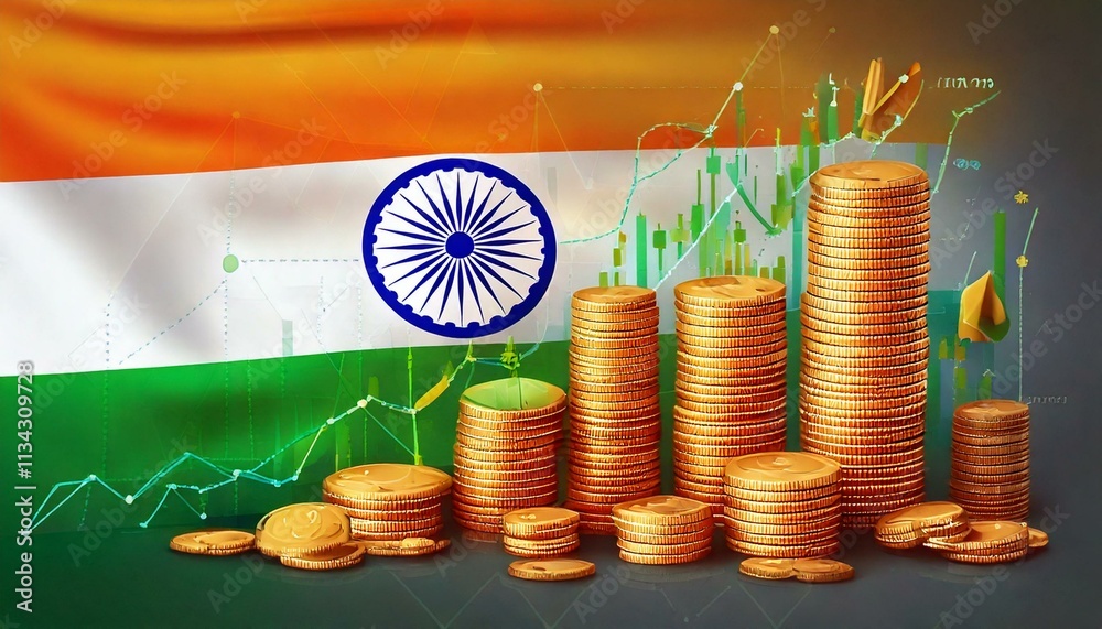 Indian economic illustration of Indian flag and graph of Indian stock ...