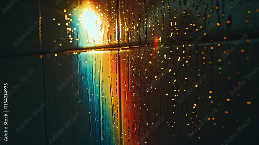 rainbow shines on the black wall, reflection of sunlight on glass ...