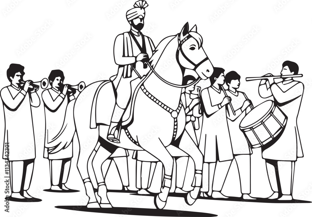 Black and white Indian wedding clip arts baraat Stock Vector | Adobe Stock