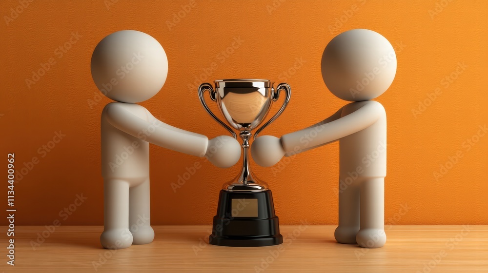 Humanoid figures shaking hands trophy ceremony humans indoor ...