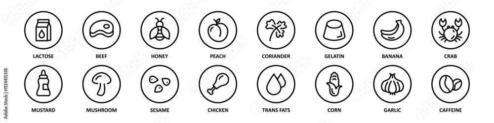 Food safety allergy icons set. Food ingredients that must be declared ...