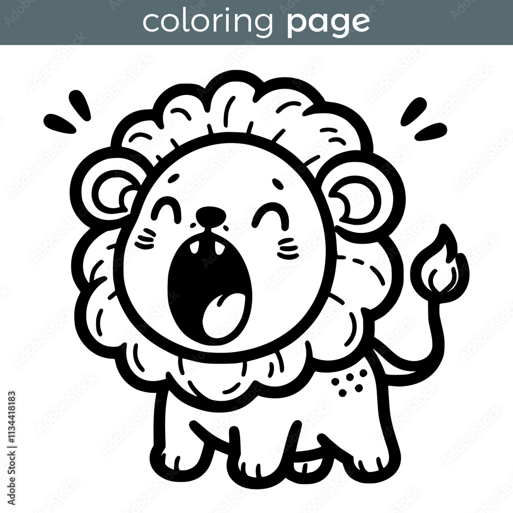 coloring page for kids cute lion roar wild animal jungle vector ...