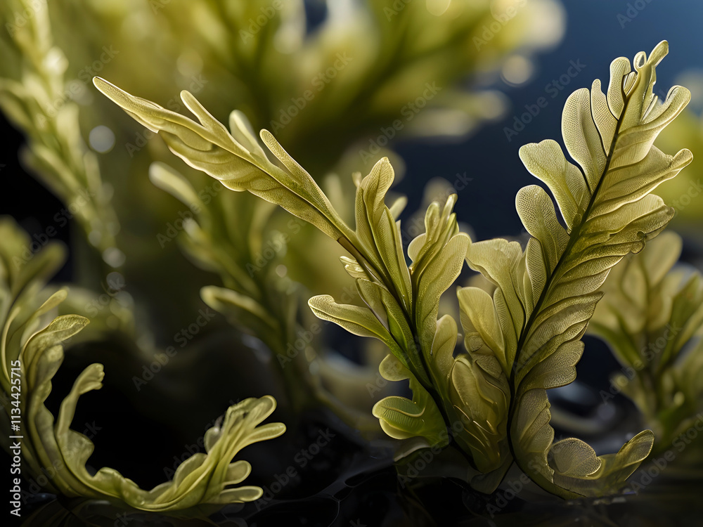 Laminaria or kelp seaweed isolated, spirulina seaweed plant close up ...