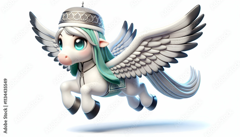 3D Vector of a flying horse (Buraq) with wings isolated on white ...