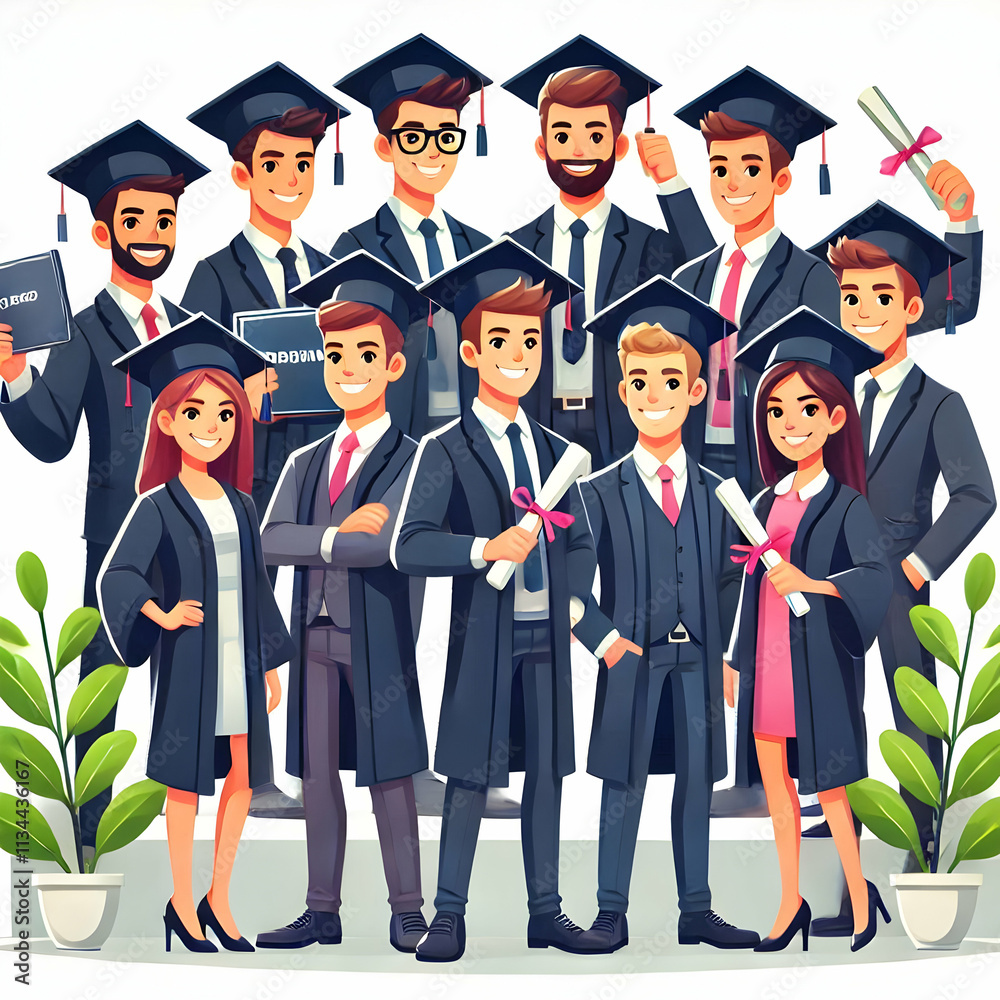 Chibi Vector Illustration Graduation Unity Group Holding Diplomas ...