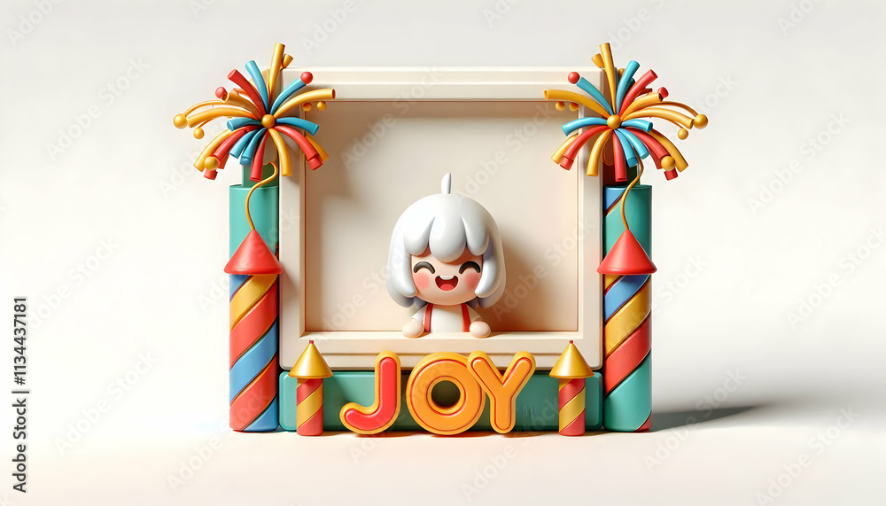 3D Rectangular border frame with firecrackers and Joy wording copy ...