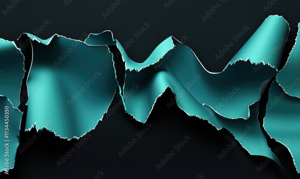 3D teal torn paper with a black background, vector illustration. The ...