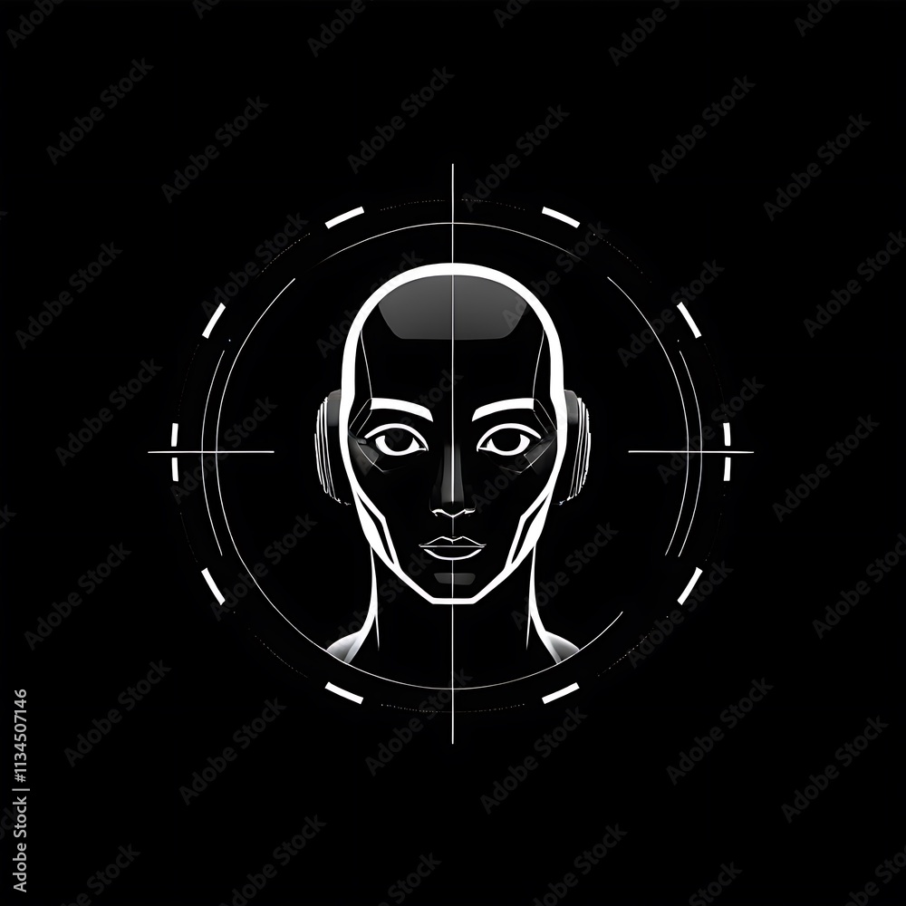 Face Recognition: A minimalist, graphic illustration of a face within a ...