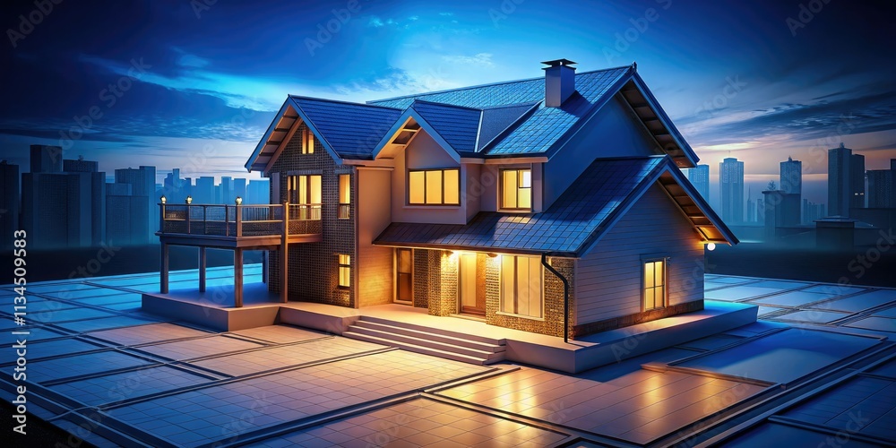 Immersive 3D house blueprint showcasing night lighting, architectural ...