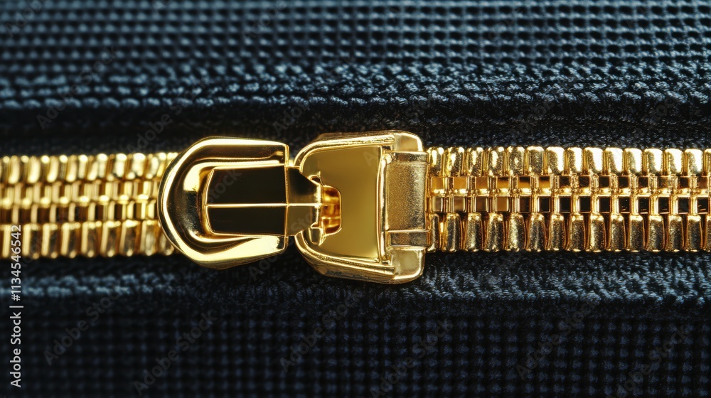 Golden Zipper Close-Up: Luxurious gold zipper detail on a dark fabric ...