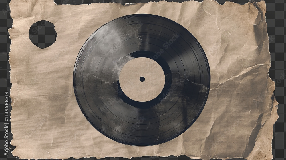 Plastic vinyl album cover wrap texture overlay frame. Torn music record ...