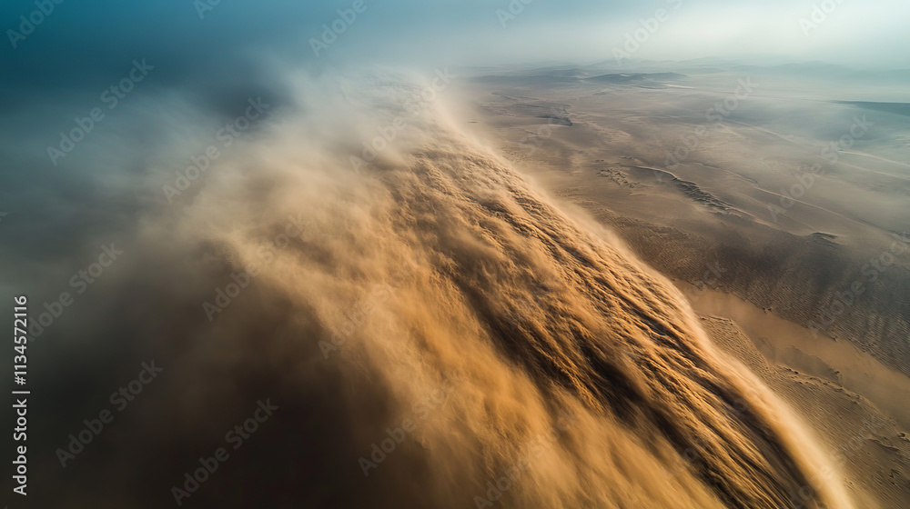 Desert sandstorm, brown dusty twisted or swirling cloud banner or dry ...
