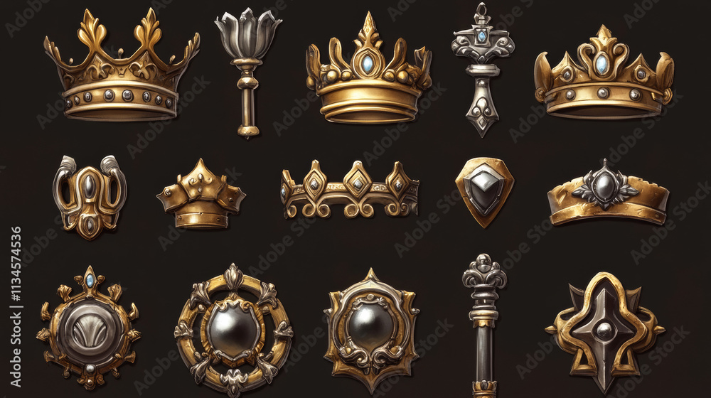 Royal game buttons animation set. Vector cartoon illustration of golden ...