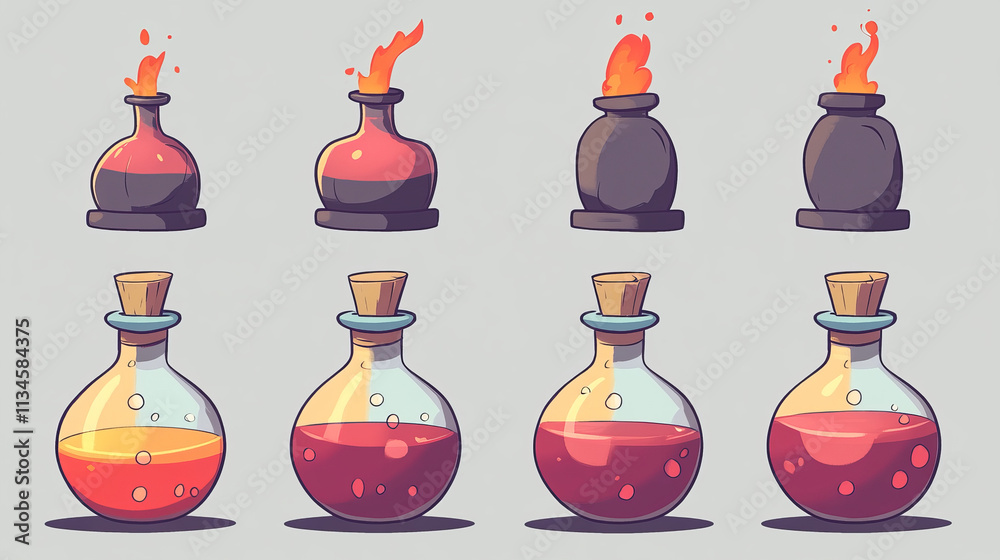 Chemical laboratory potion bottle for game app animation. Alchemist ...