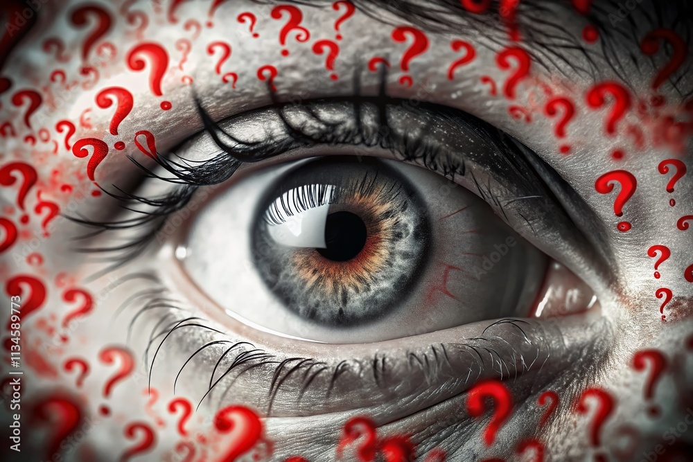 Abstract Representation of Human Eye with Red Question Marks ...
