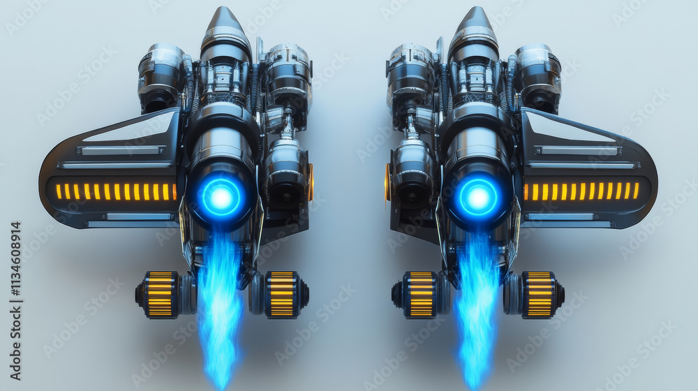 Ilustración de Stock Jetpack with blue fire and yellow stripes on wings ...