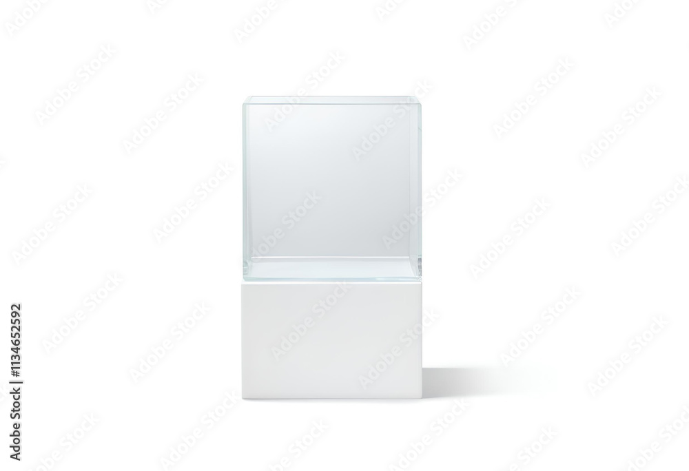 Blank white glass showcase mockup, isolated, front view, 3d rendering ...