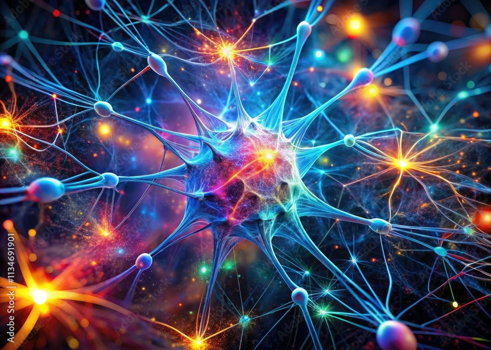 Neon neuron pulses: double exposure AI art ignites neural network node ...