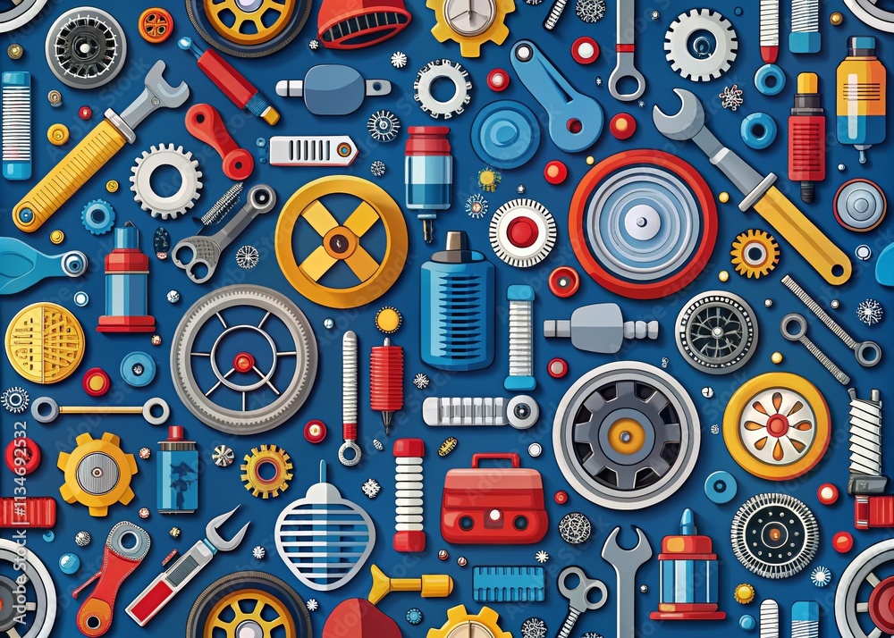 Auto Spare Parts Background for Car Repair in Flat Style with Rule of ...