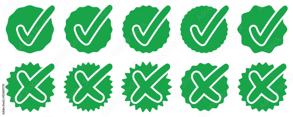 Green check mark icon set. Verified badge icon set. Social media ...