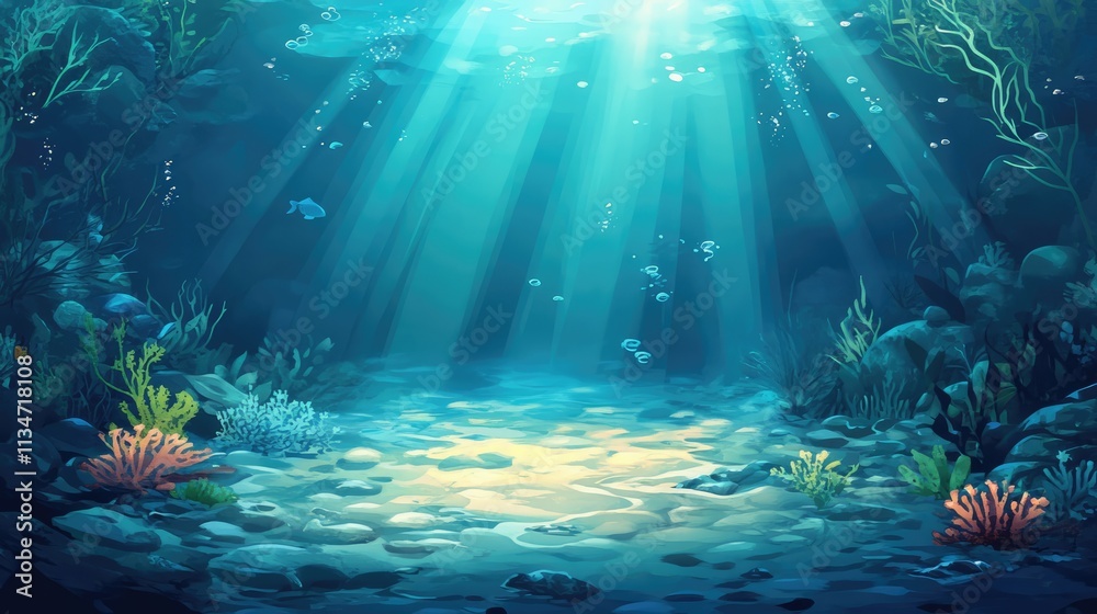 Under the sea background clipart showing light rays underwater ocean ...