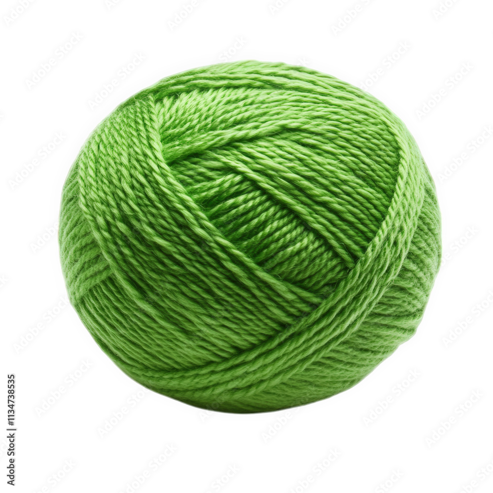 A single ball of bright green yarn sits on a black background, on ...